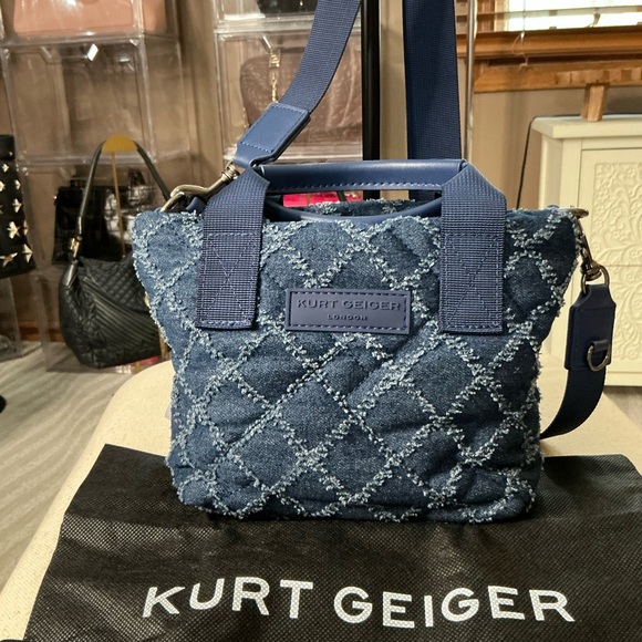 Kurt Geiger | Bags | Kurt Geiger Blue Quilted Dennim Crossbody Bag ...